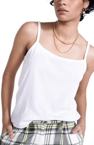 BP + Wildfang White Ribbed Tank Top Spaghetti Strap Square Neck Womens ...
