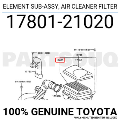 1780121020 Genuine Toyota ELEMENT SUB-ASSY, AIR CLEANER FILTER 17801 ...