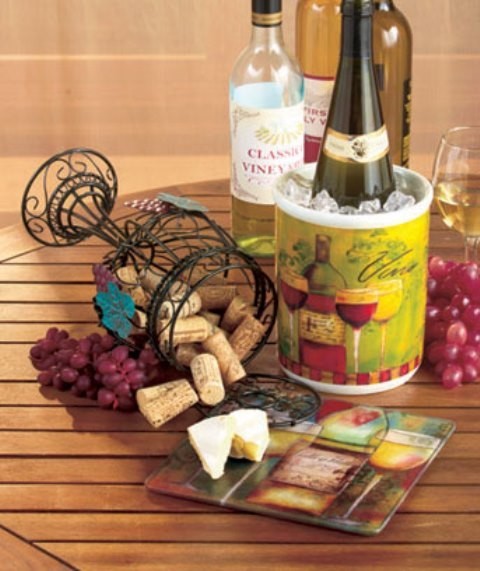 Metal Wine Glass Cork Holder Grape Vine Theme Kitchen Dining Bar Party ...