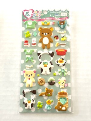 San-X Rilakkuma Puffy Kawaii Sticker Sheet - Cow, Farm, Milk Theme Gem ...