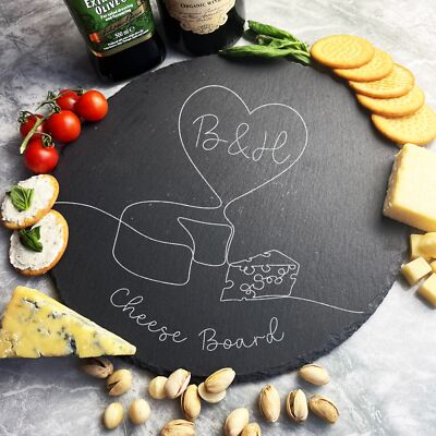 Round Slate Line Art Initals Heart Slice Cheese Personalised Serving ...