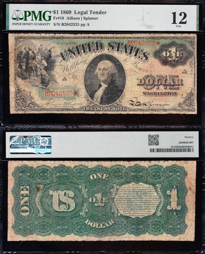 RARE Fine 1869 $1 "RAINBOW" US Legal Tender Note! PMG 12! B2042525* | eBay