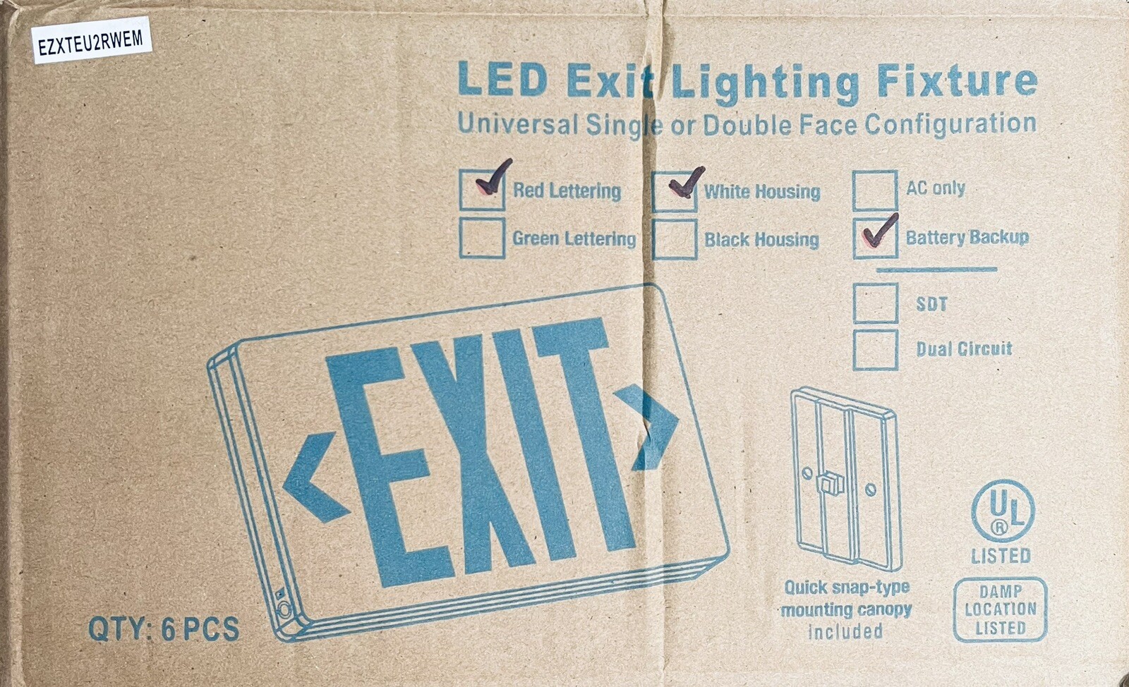 6 Pak Emergency Exit RED LED Light Fixtures Model EZXTEU2RWEM | eBay
