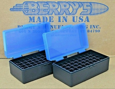 (2) 38 / 357 PLASTIC STORAGE AMMO BOXES (BLUE / BLACK ) BERRY'S MFG. 38 ...