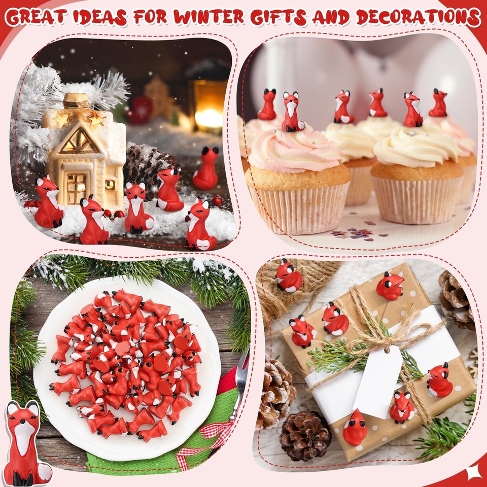 50 Pcs Mini Resin Fox Figures Bulk Cute Foxes Figurine Winter Woodland ...