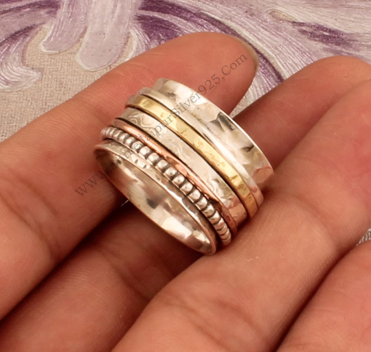 Hammered Silver Solid 925 Sterling Silver Designer Spinner Ring For ...