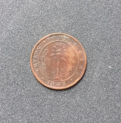 Ceylon 1945 One Cent Copper Coin WW2 World War 2 British Colonial Coin ...