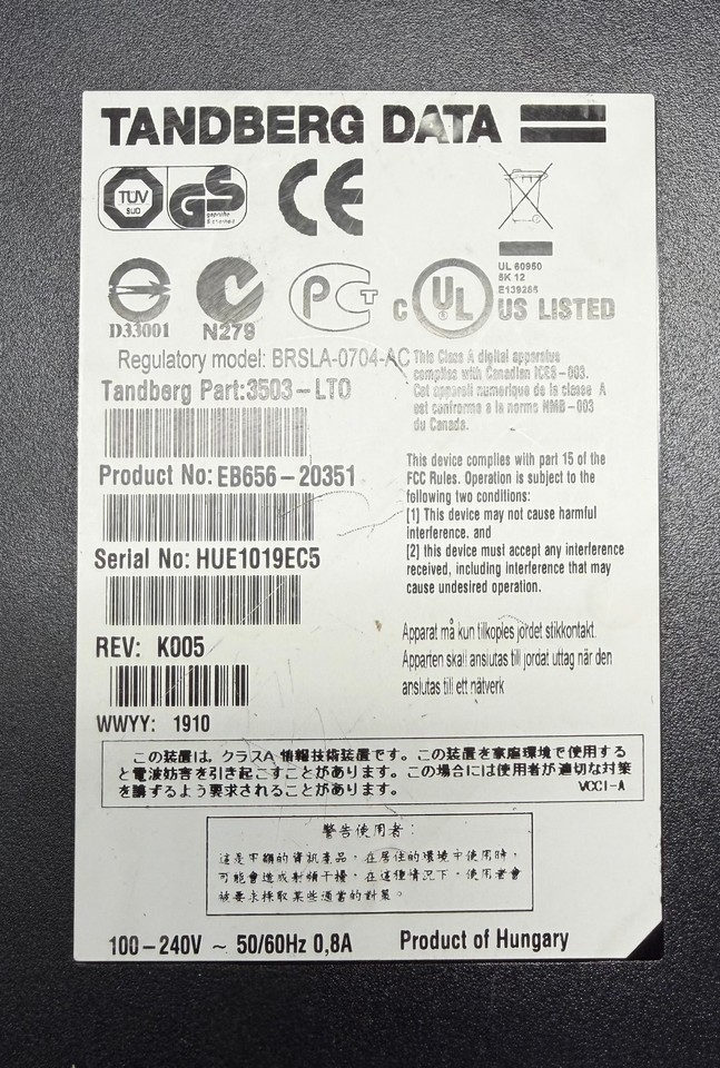 Tandberg LTO-4 externes Bandlaufwerk Modell 3503 | Ultrium 4 | SCSI ...