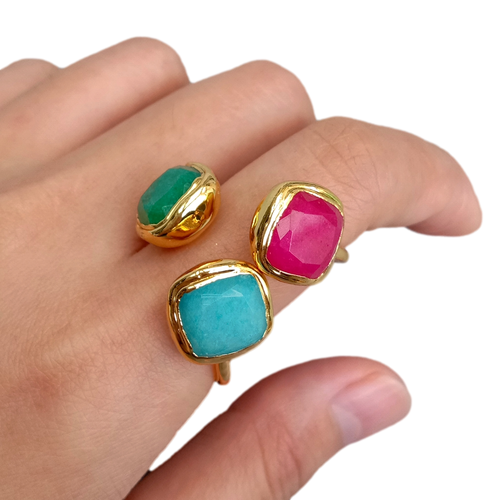 Green Blue Red Jade Gold Plated Adjustable Ring Handmade Jewelry | eBay
