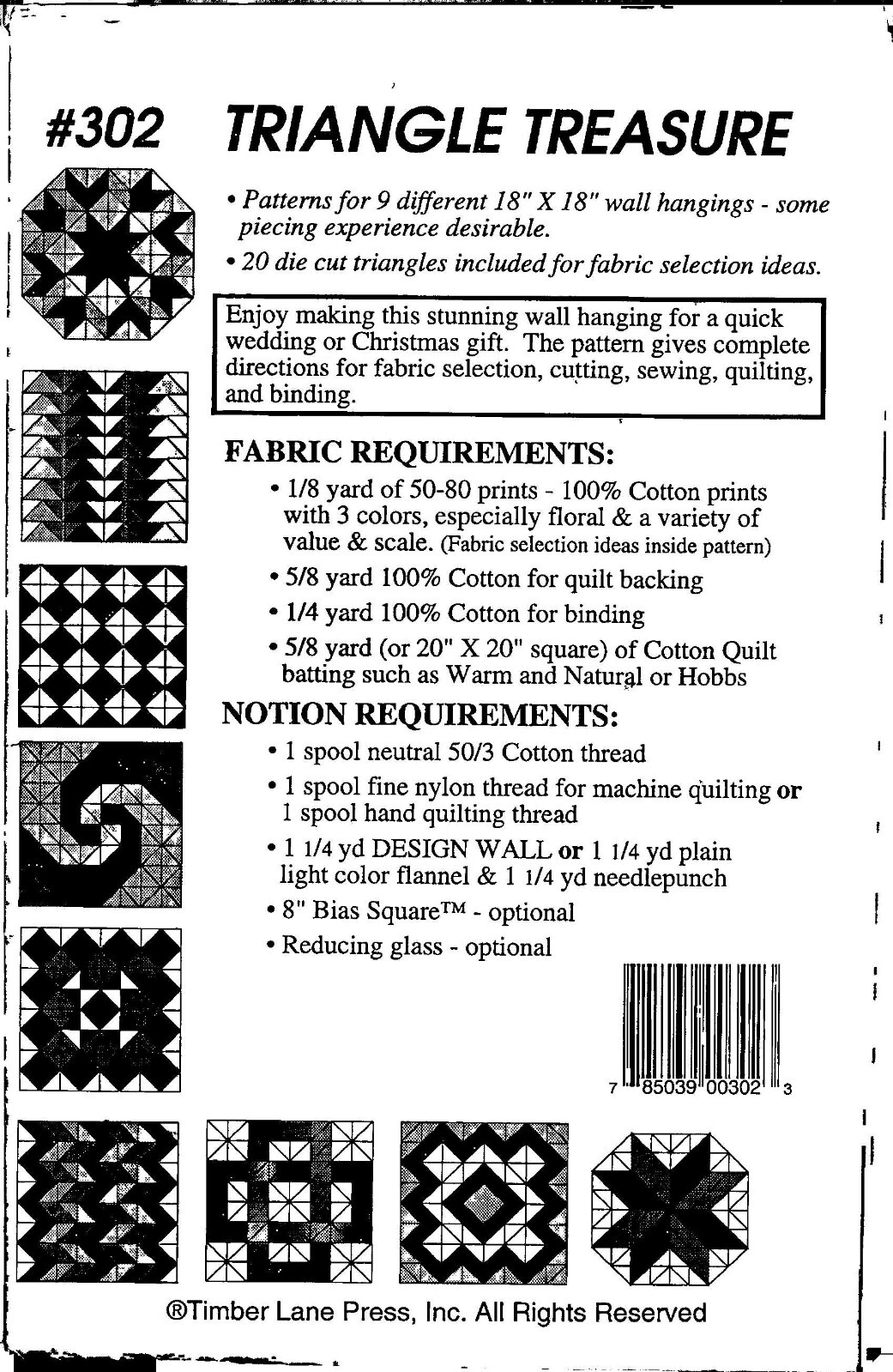 Timber Lane Press ~ Quilting Patterns ~ 9 Patterns 18" x 18" Triangle ...