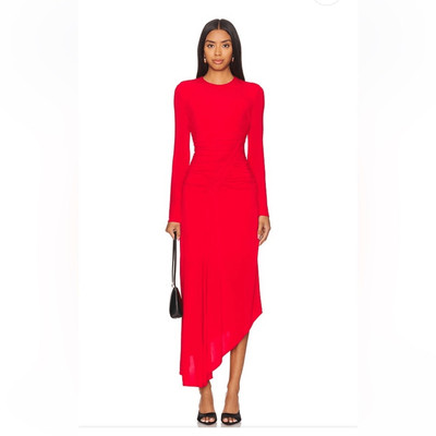 A.L.C. Adeline Dress Ruby Red Jersey ruched midi party event Revolve | eBay