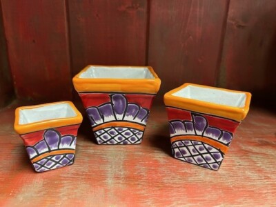 3-Piece Hand-Painted Talavera Graduated Pot Planter Set 29163 | eBay