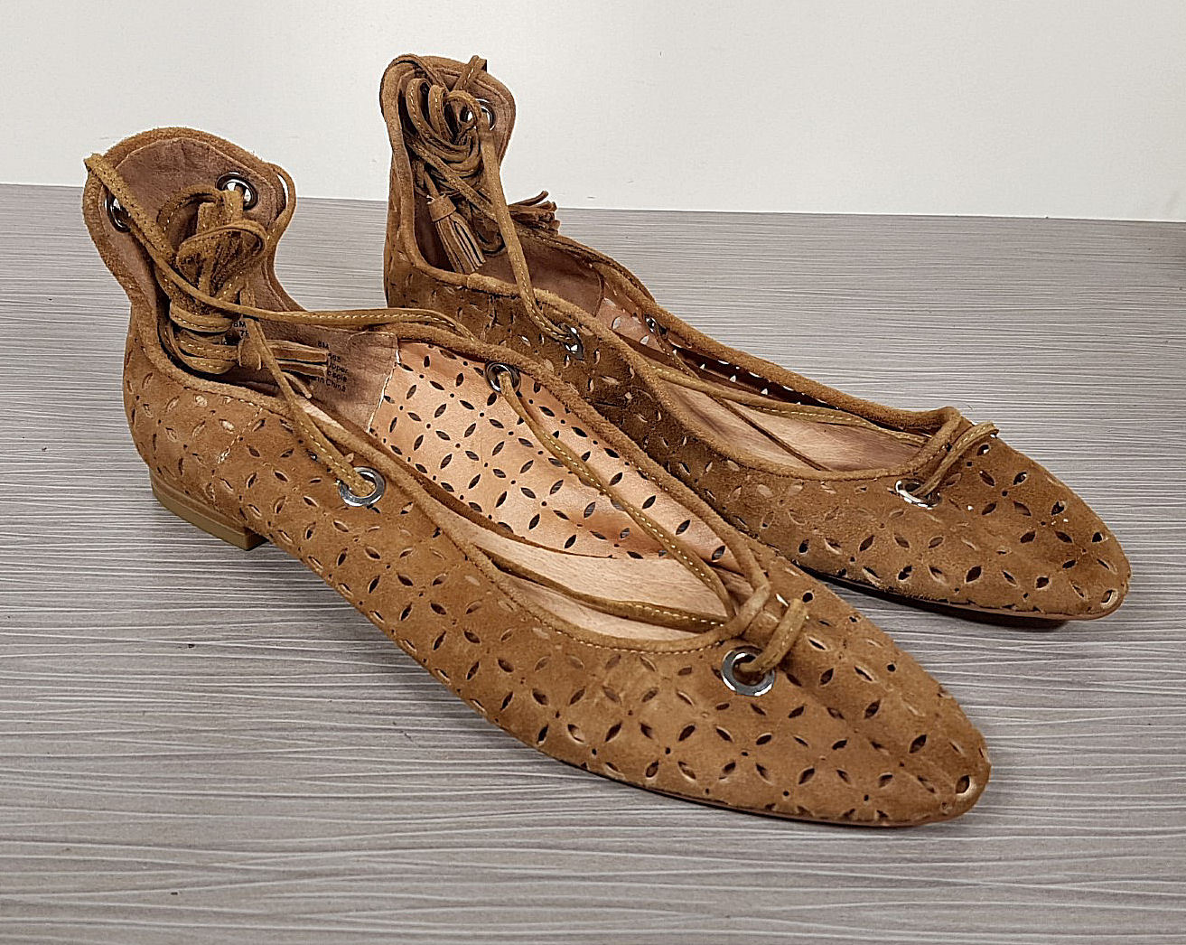 Halogen Nella Ghillie Flat, Cognac Perforated Leather, Womens Various ...