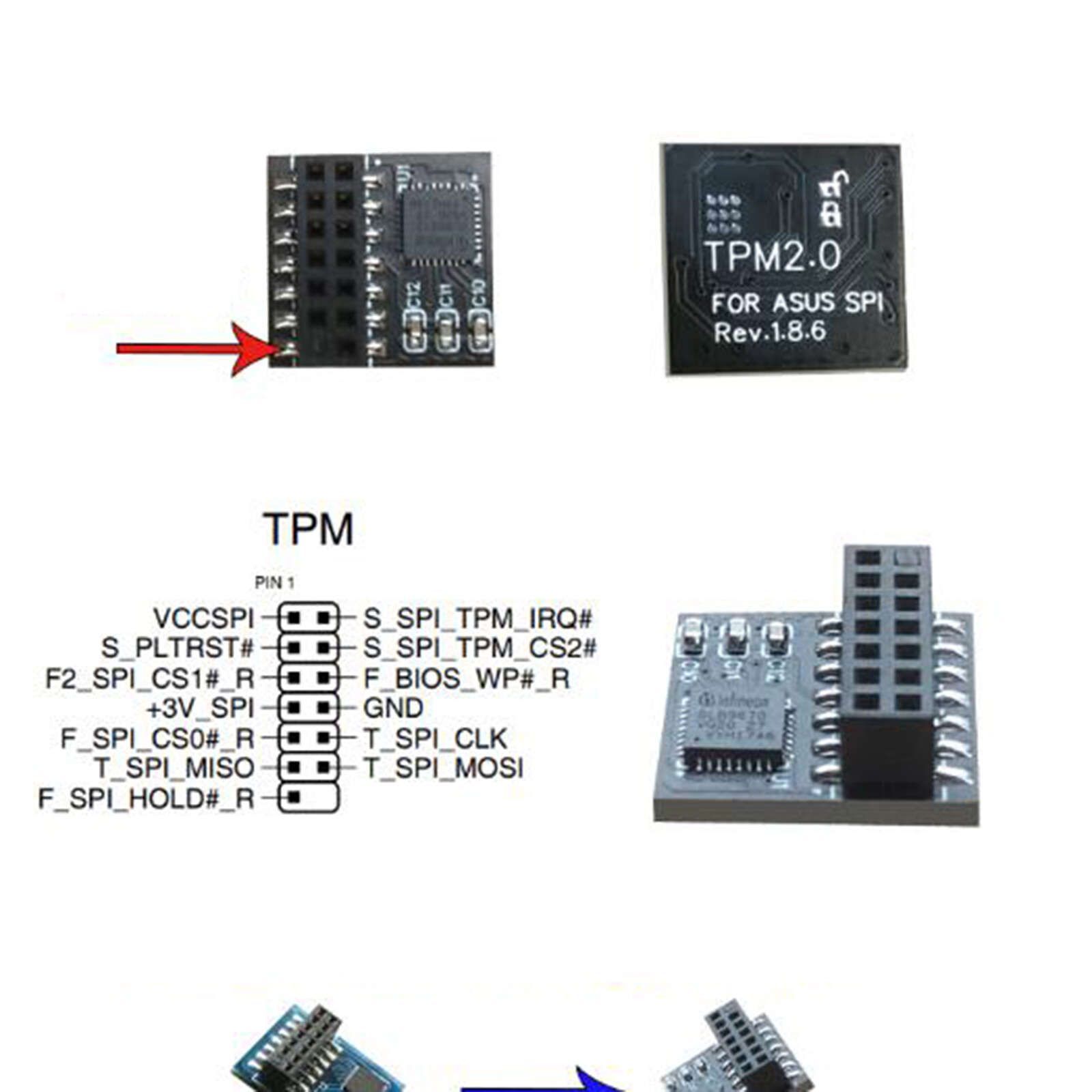 TPM 2.0 Encryption Sicherheit Modul (20-1) pin 14 (14-1) pin LPC SPI ...
