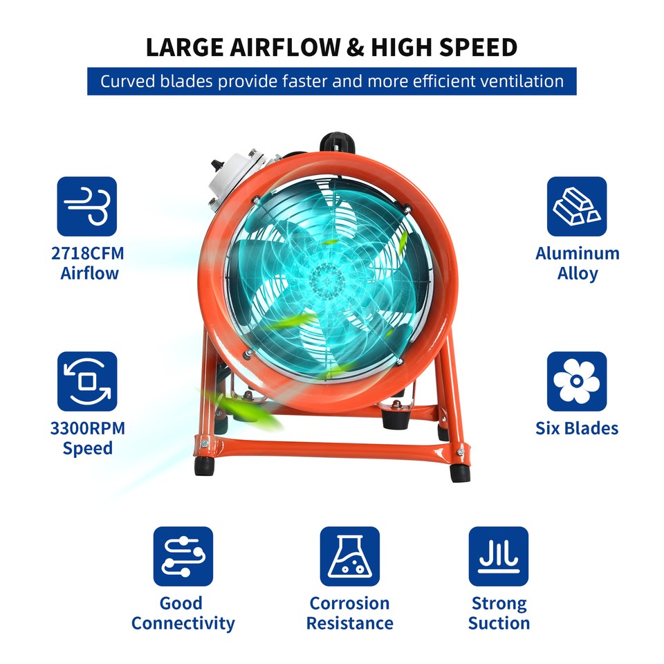 12'' Explosion Proof Axial Fan 550W 110V Extractor w/ 16ft PVC Duct ...