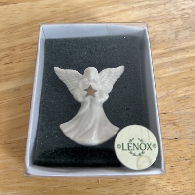 Lenox Angel Brooch Ceramic Gold Star Pin Christmas Holiday 1.75” X 1.5 ...