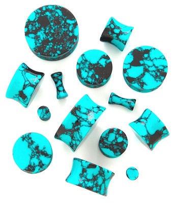 1 Pair Organic Stone Double Flared Ear Saddle Plugs Gauges Teal Blue ...