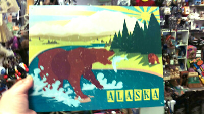 New Alaska Metal Sign Retro Brown Bear - Bear fishing in river - Alaska ...