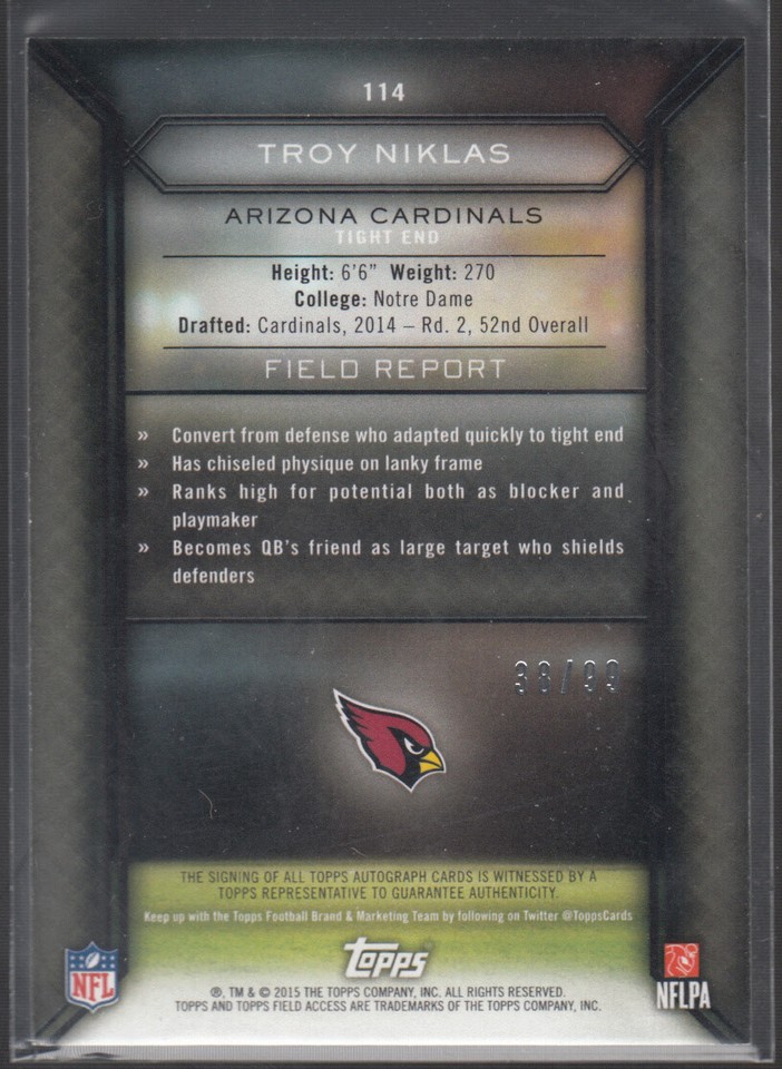 TROY NIKLAS 2015 Topps Field Access Gold Autographs #114 Cardinals ...