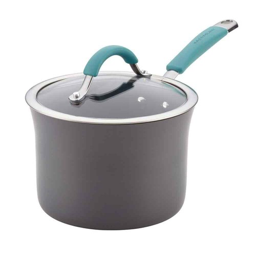 Cucina 3 qt. Aluminum Nonstick Sauce Pan in Agave Blue with Glass Lid ...