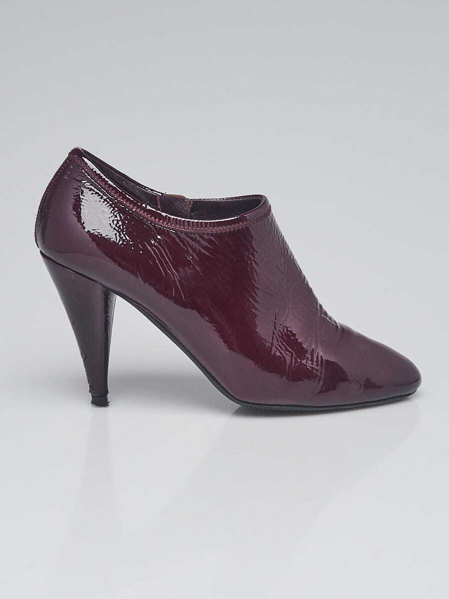 Prada Burgundy Patent Leather Ankle Booties Size 7/37… - Gem