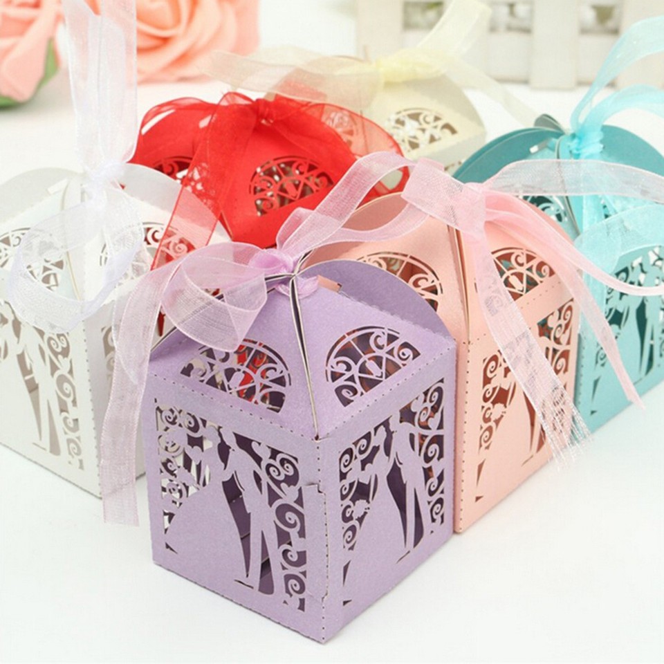 20-100 Luxury Boxes Wedding Party Favour Laser Cut Sweets Cake Candy ...
