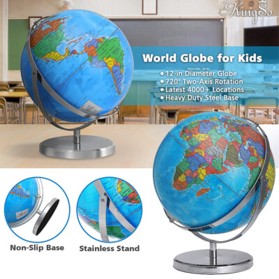 World Globe on Metal Stand Gift Earth Ocean Rotating World Map Desktop ...