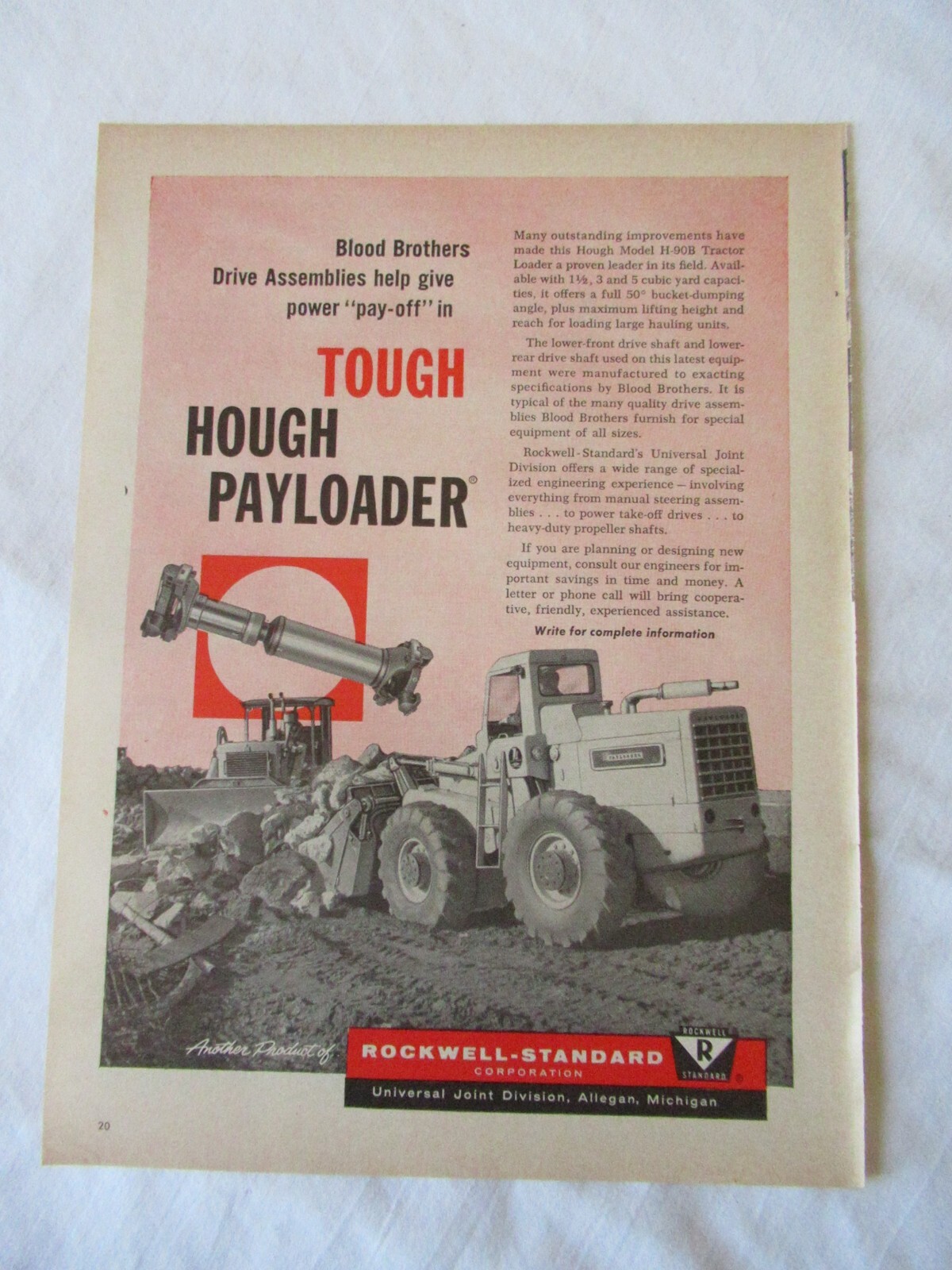 1961 Hough tractor payloader print AD 11x8" | eBay