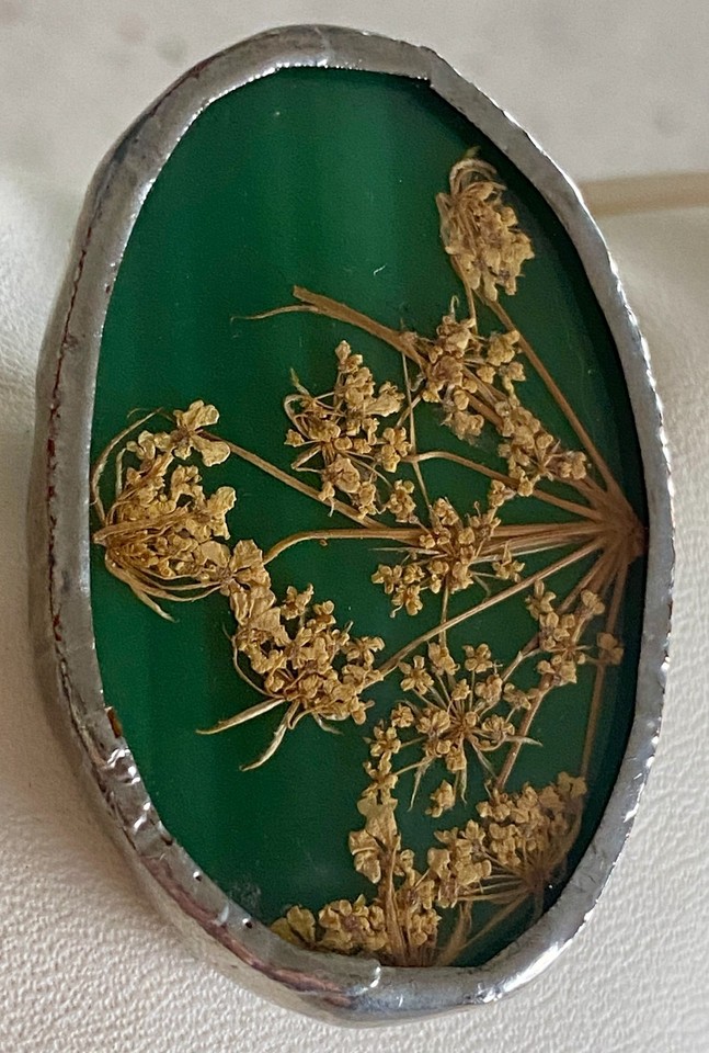 Vintage Pressed Dried Flowers Brooch Artisan Green Silver Tone Pin | eBay