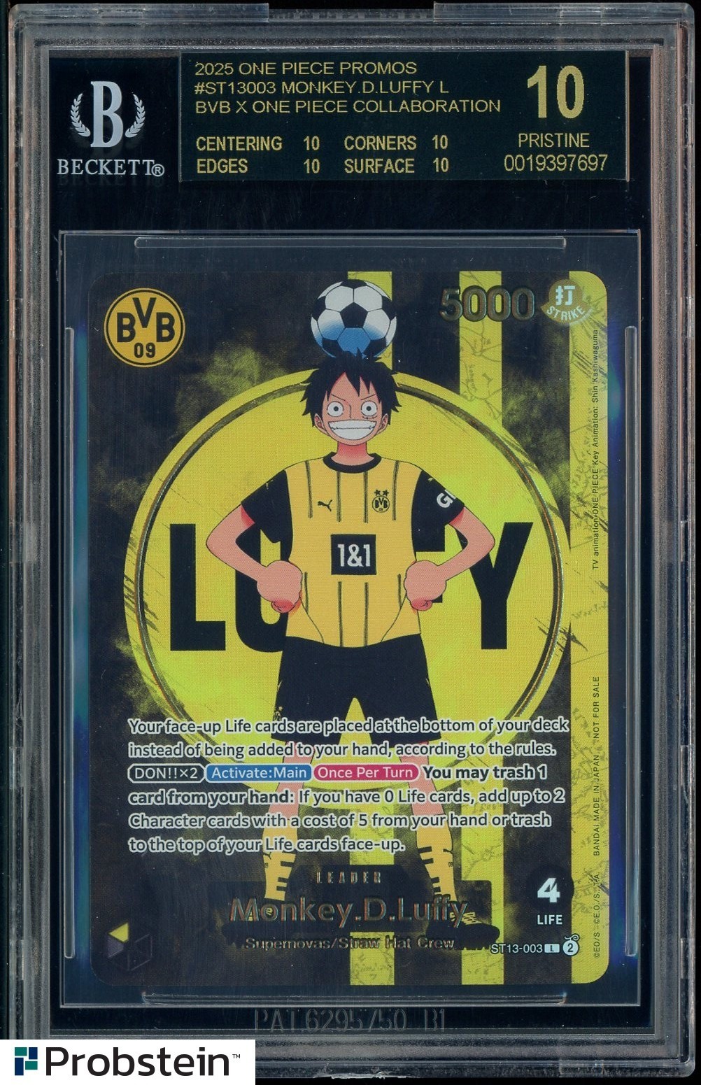 2025 BVB X ONE PIECE MATCH DAY PROMOS #003 MONKEY D. LUFFY BGS 10 BLACK ...