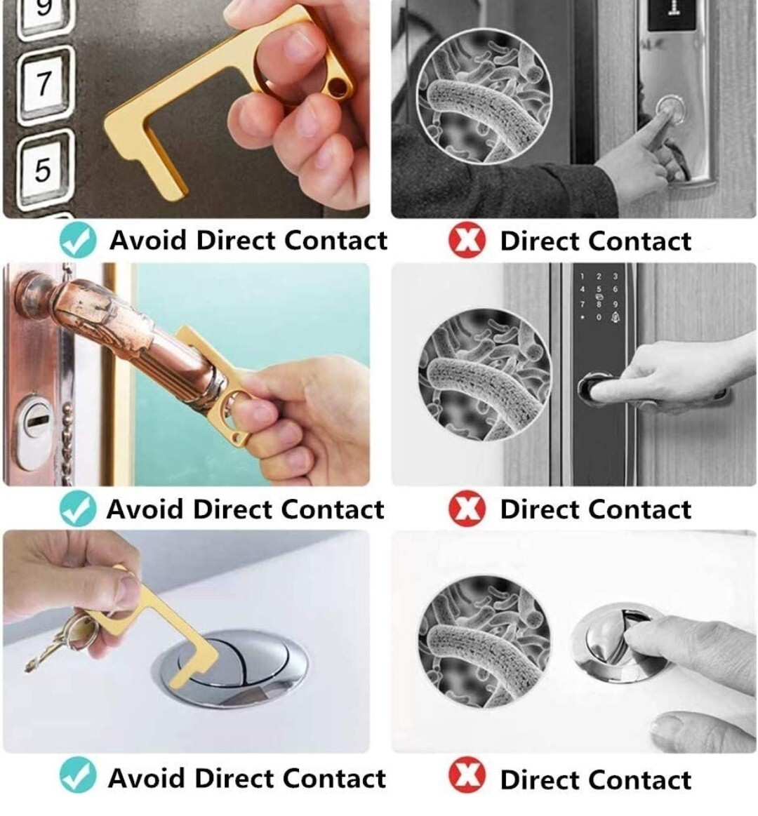 No Touch Door Opener Tool-Portable Brass Keychain and Substitute Handle ...