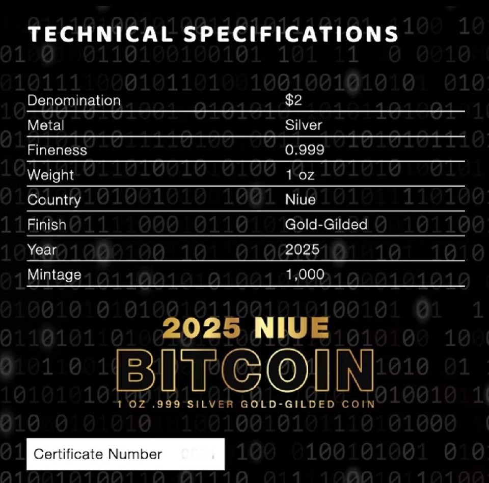 🇺🇸 2025 NIUE BITCOIN $2 1 OZ .999 PURE SILVER GOLD GILDED COIN W/BOX ...