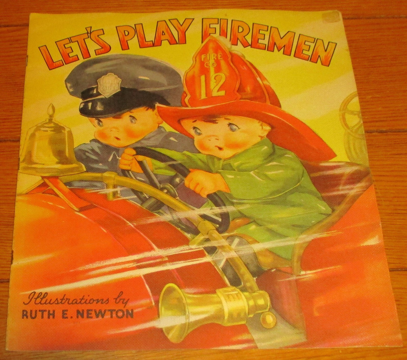 1936 Let's Play Firemen Linen Book 14 Pages Whitman Publishing Co. RARE ...