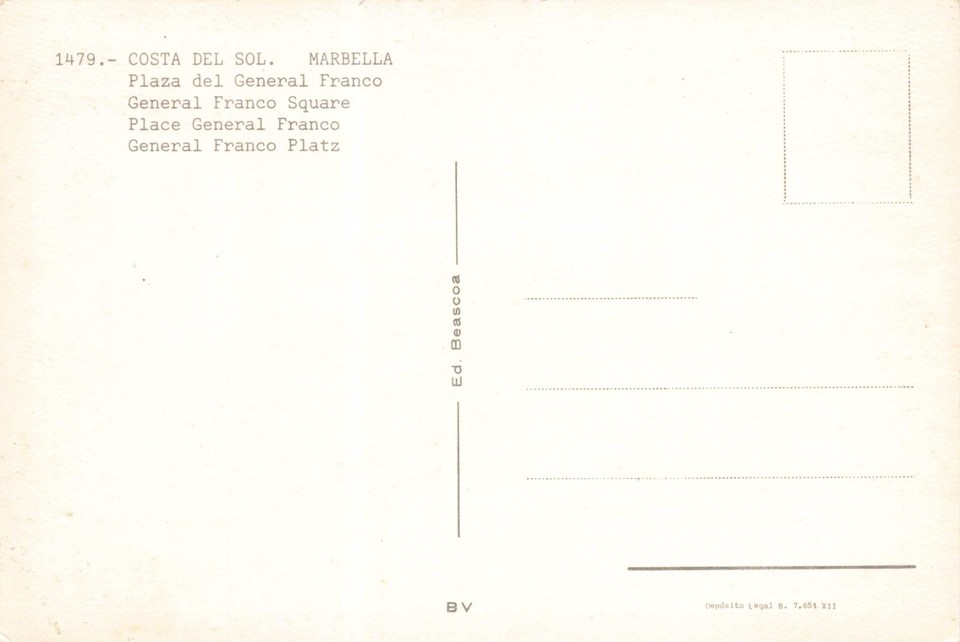 Postcard Spain Marbella Costa Del Sol General Franco Square Andalusia ...