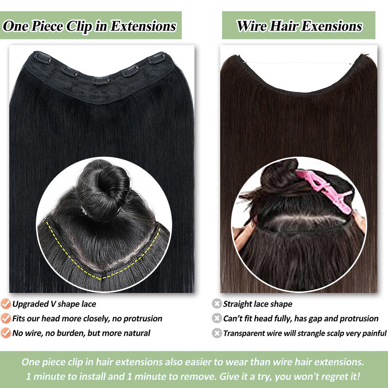 REAL Remy V-shaped Clip In 100% Human Hair Extensions One Piece 3/4 ...