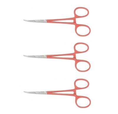 3 Premium Mosquito Hemostat Forceps 5"Curved "Fine" Locking Handle "Red ...