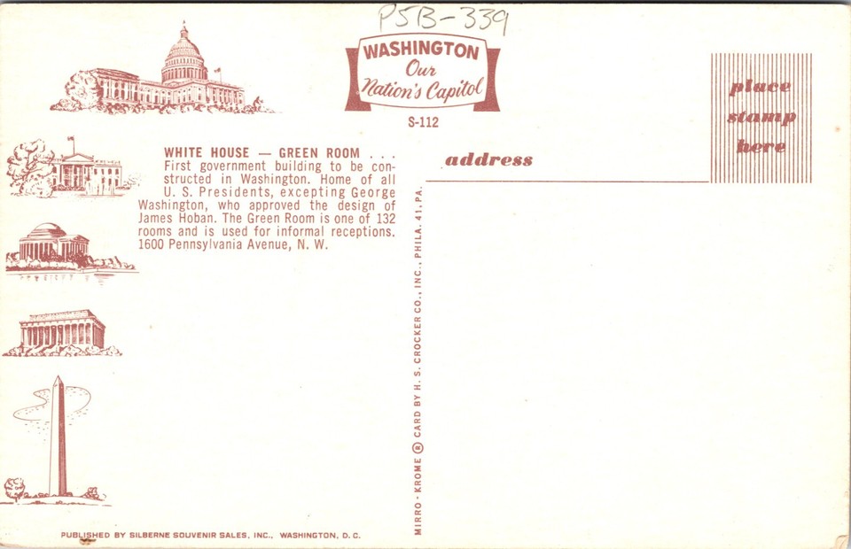 The White House Green Room Washington D.C. unp vtg Postcard A2 | eBay