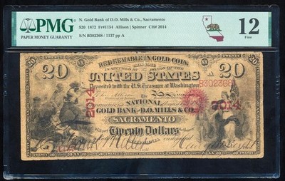1872 $20 NATIONAL GOLD BANK NOTE - SACRAMENTO PMG12 CH# 2014 | eBay