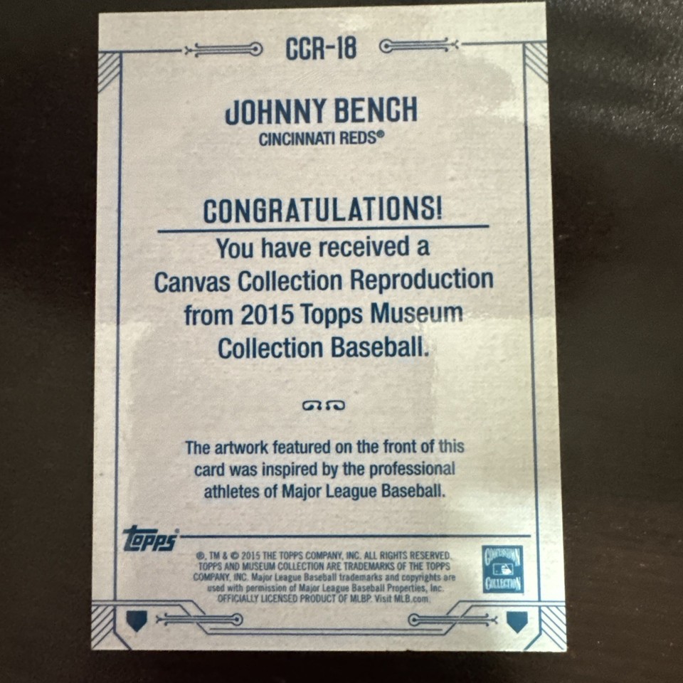 2015 Topps Museum Collection Canvas Reprints Johnny Bench #CCR-18 HOF ...