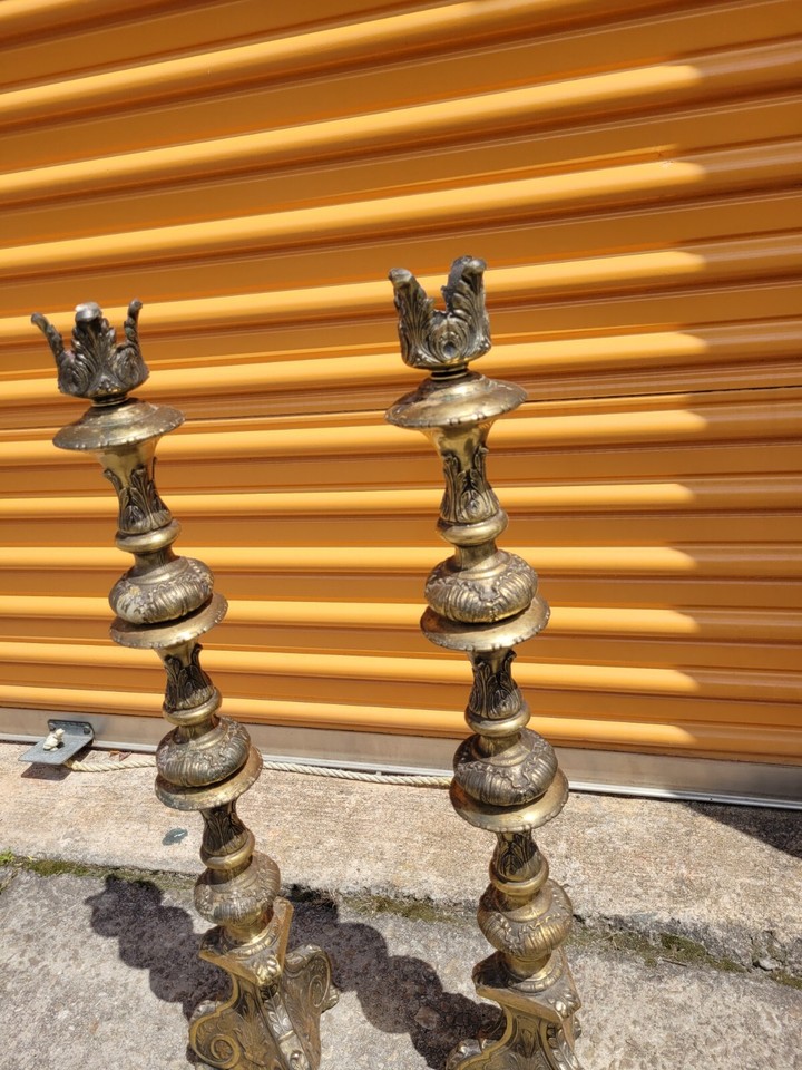 (2) Vintage 29" Brass Floor Candlestick Candle Holder 5" Wide | eBay