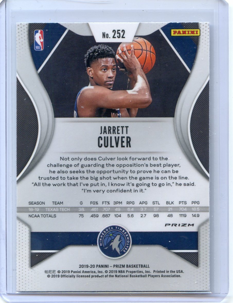 2019-20 Panini Prizm JARRETT CULVER Rookie RC Silver Refractor #252 ...