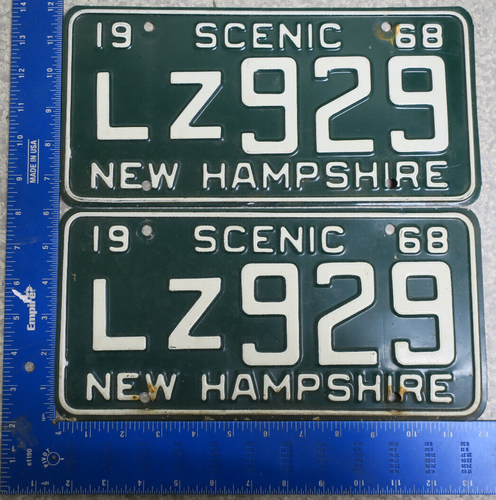 New Hampshire LIcense Plate 1968 Pair Set Tag NH 68 Hillsborough County ...