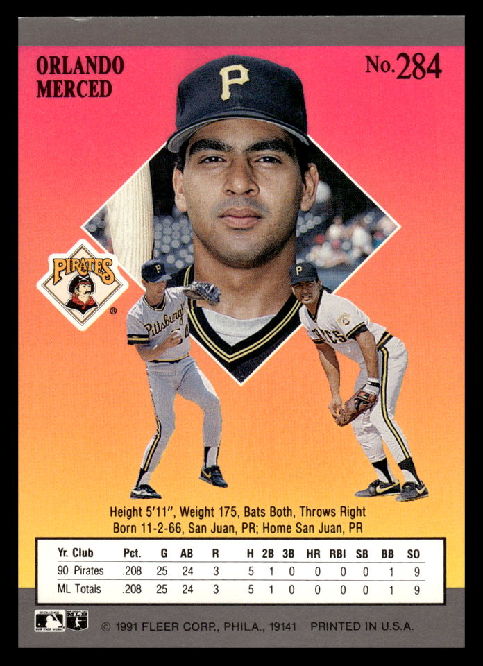 1991 Fleer Ultra Orlando Merced #284 Pittsburgh Pirates MLB Baseball ...