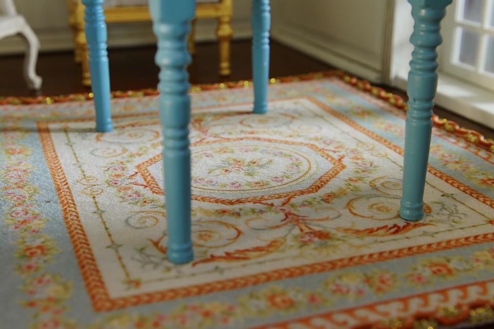 Miniature Elegant Pastel Blue Victorian Beautiful Rose Swirls Dollhouse ...