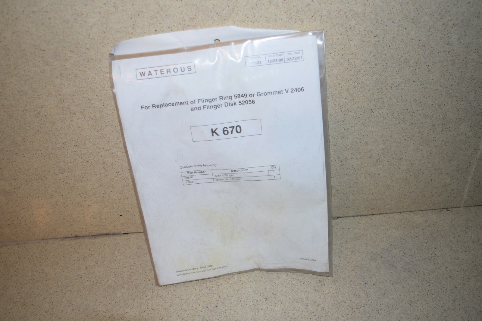 ^^ WATEROUS REPLACEMENT FLINGER RING 5849 / GROMMET V 2406 & FLINGER ...