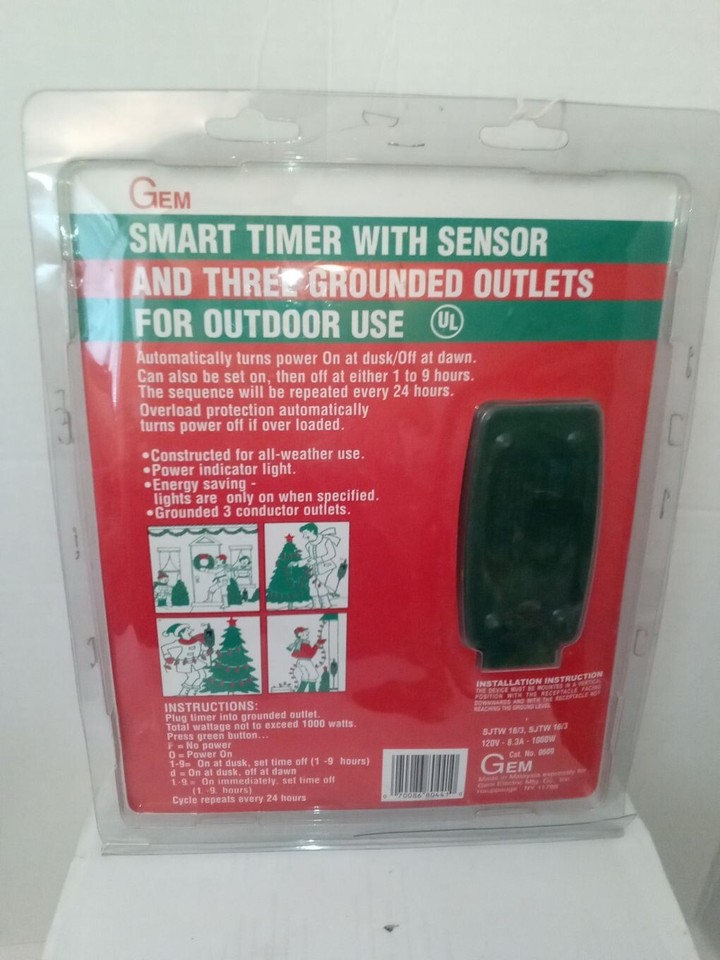Gem - Smart Timer with Sensor and Three Grounded Outlets for Outdoor ...