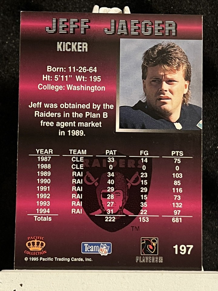 1995 Pacific Jeff Jaeger #197 Oakland Raiders Football NFL Card | eBay