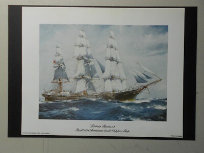 VINTAGE 1951 MARINE PRINT- 'JAMES BAINES ' BUILT 1854 AMERICAN CLIPPER ...