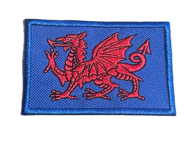 Welsh Wales Red Dragon on Blue Background Iron On National Embroidered ...