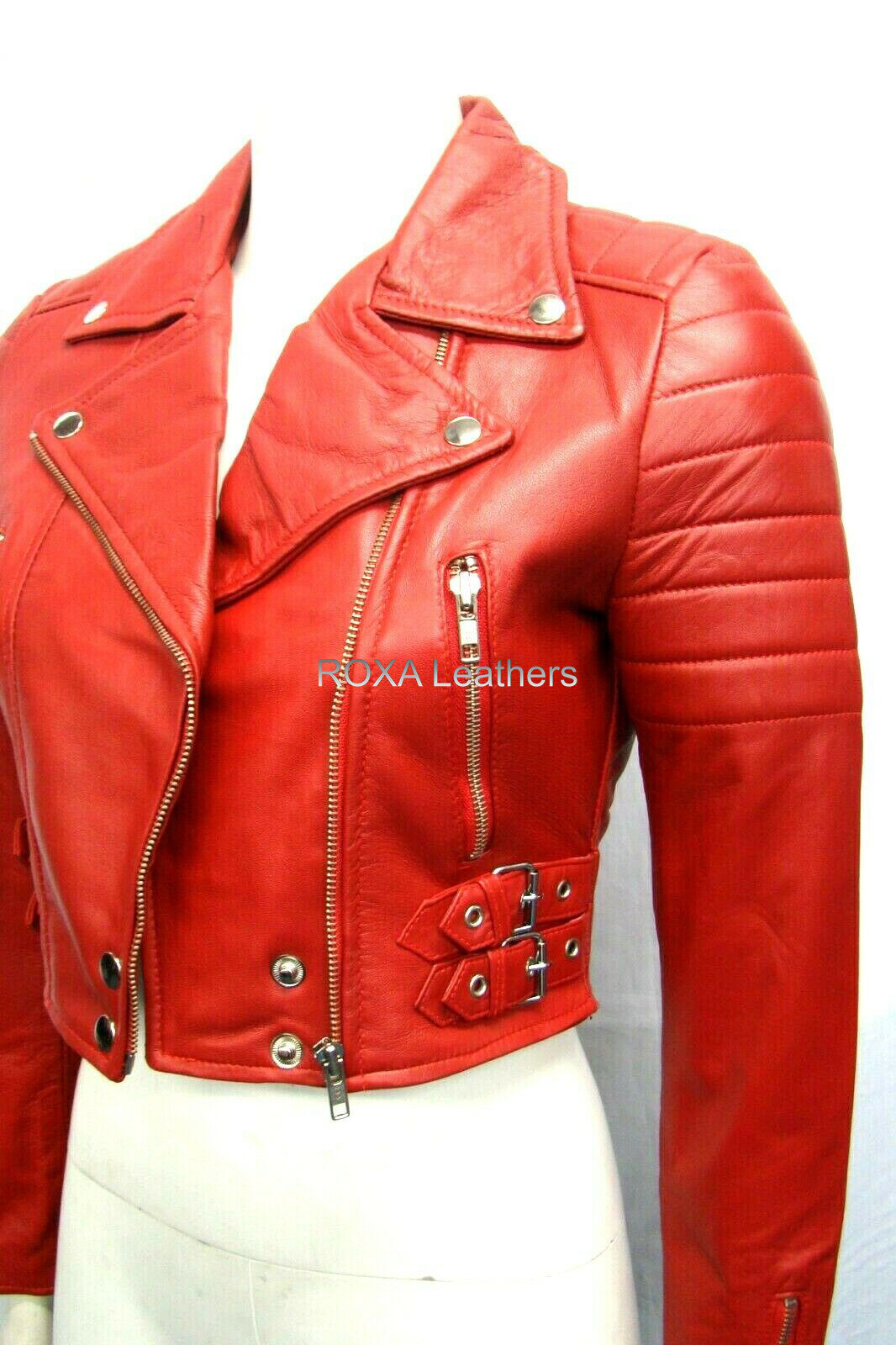NEW Style Women Red Genuine NAPA Natural Leather Jacket Crop Out Wear ...